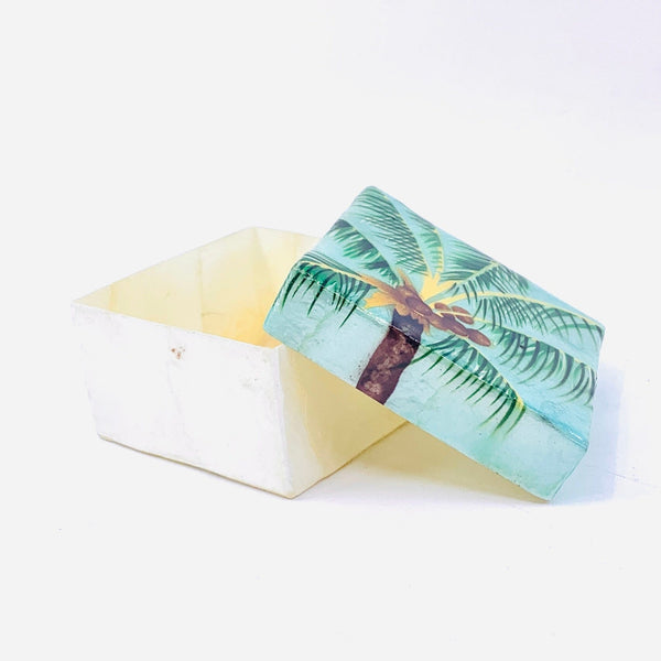 Capiz Shell Trinket Box 11, Palm Tree - Luke Adams Glass Blowing Studio