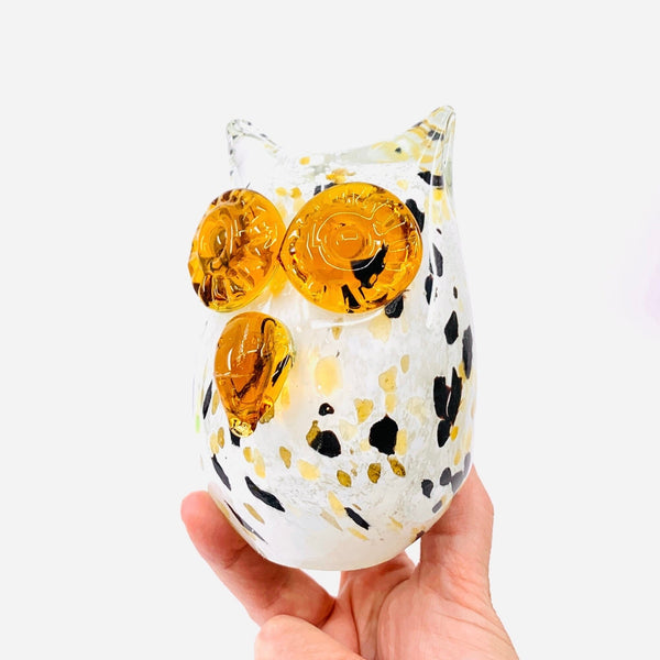 Blown Glass Speckled Owl - Luke Adams Glass Blowing Studio
