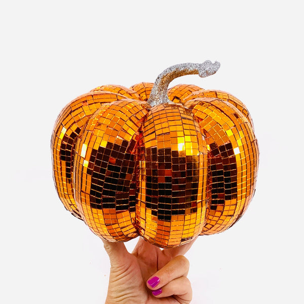 Mirror Ball Pumpkin, Orange Squat - Luke Adams Glass Blowing Studio