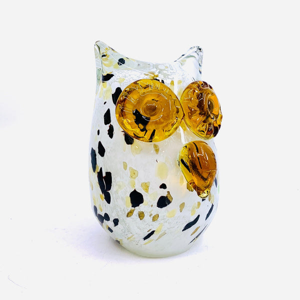 Blown Glass Speckled Owl - Luke Adams Glass Blowing Studio