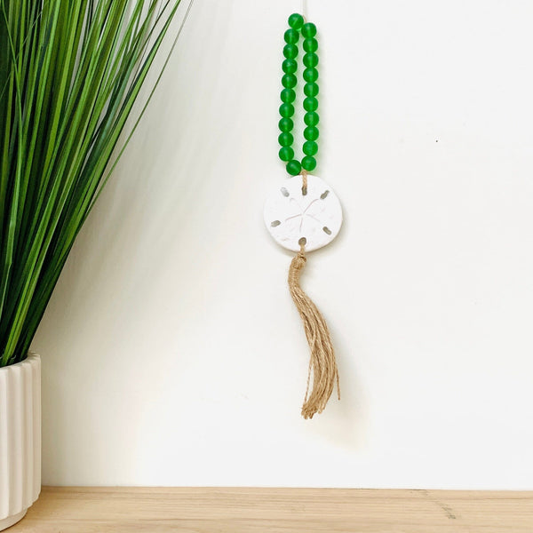 Sand Dollar Glass Beaded Tassle, Green - Luke Adams Glass Blowing Studio
